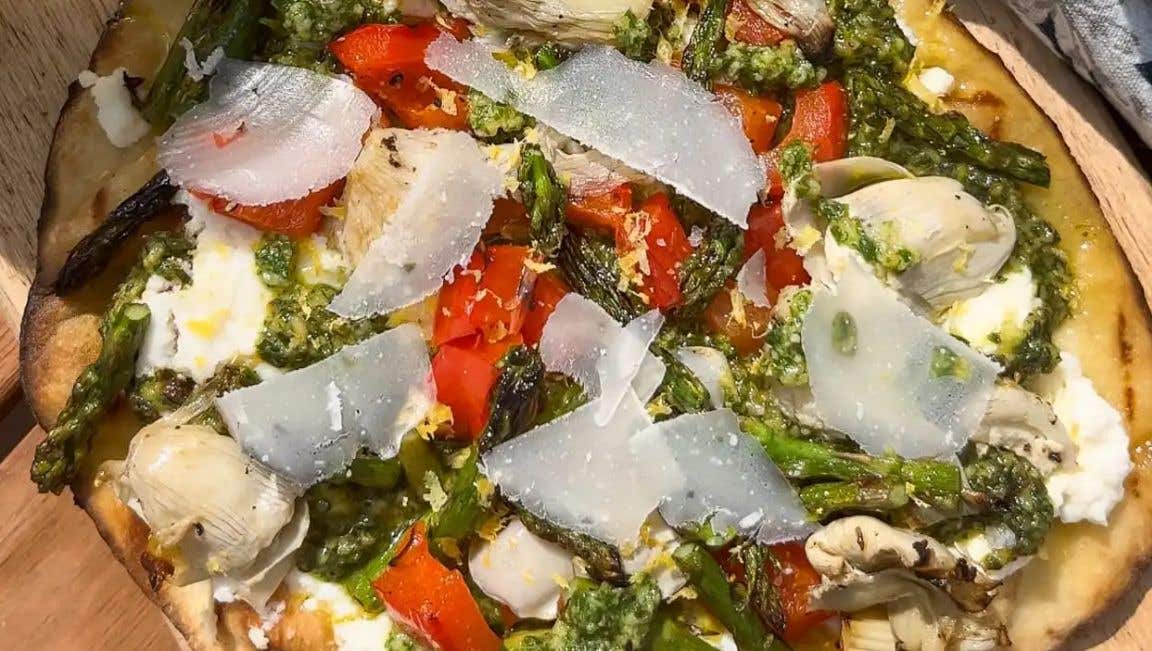 Grilled Naan Pizza With Spring Veggies